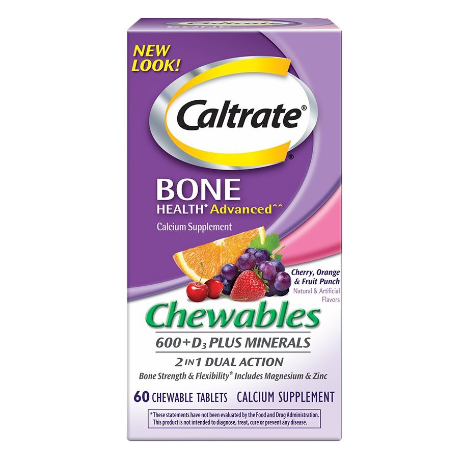 Caltrate 600+D3 Plus Minerals (Cherry, Orange, and Fruit Punch, 60 ...