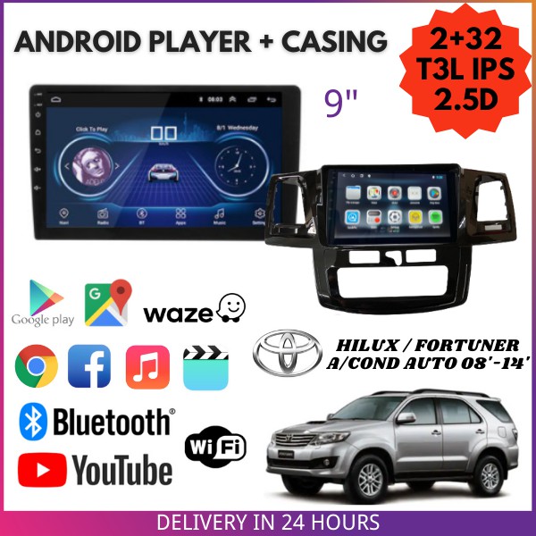 HILUX / FORTUNER A/COND AUTO 2008-2014 2+32GB 9 INCH T3L IPS 2.5D Android Player With Casing And ...