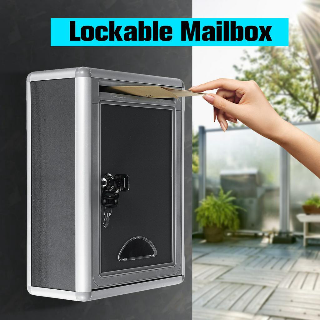 Silver Grey Mail Letter Post Outdoor Security Locking Mailbox Grey ...