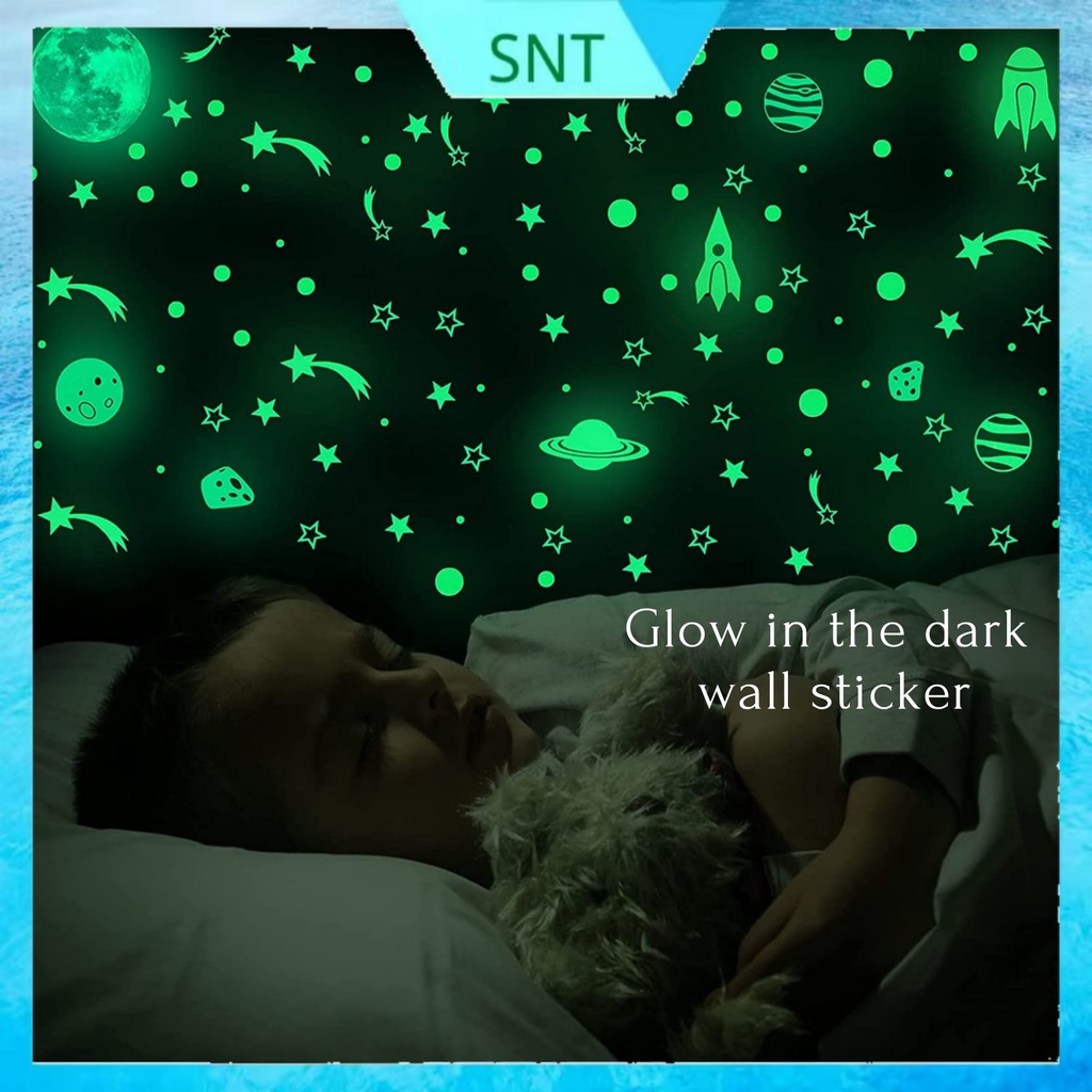 SNT (653) Sticker Glow In The Dark Luminous 3D Stars Moon Decoration ...