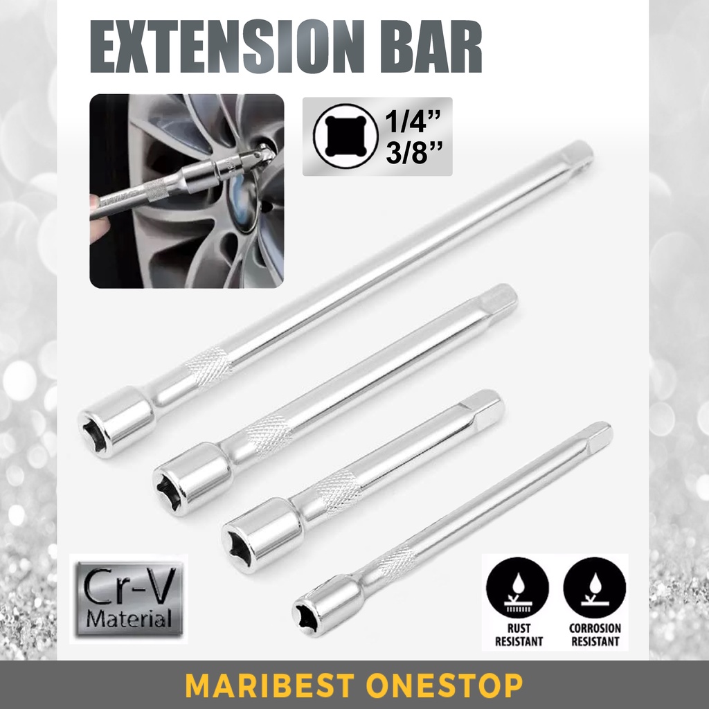 1/4" 3/8'” Square Drive Socket Long Extension Bar 3" 4" 6’’ 10" Chrome ...