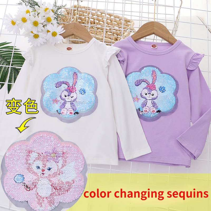 2-8 Years Girls Shirts Sequins Color-changing Sequine T-shirt Children ...