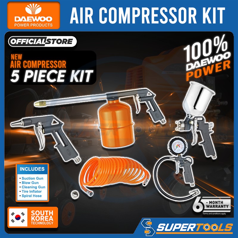 DAEWOO Air Compressor 5 Piece Kit Spray Gun Engine Cleaning Gun Air ...