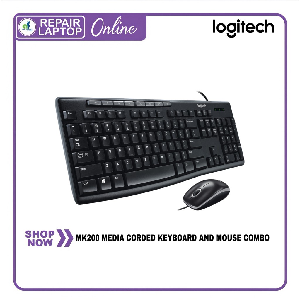 Original Logitech Mk200 Media Corded Keyboard And Mouse Combo Ready