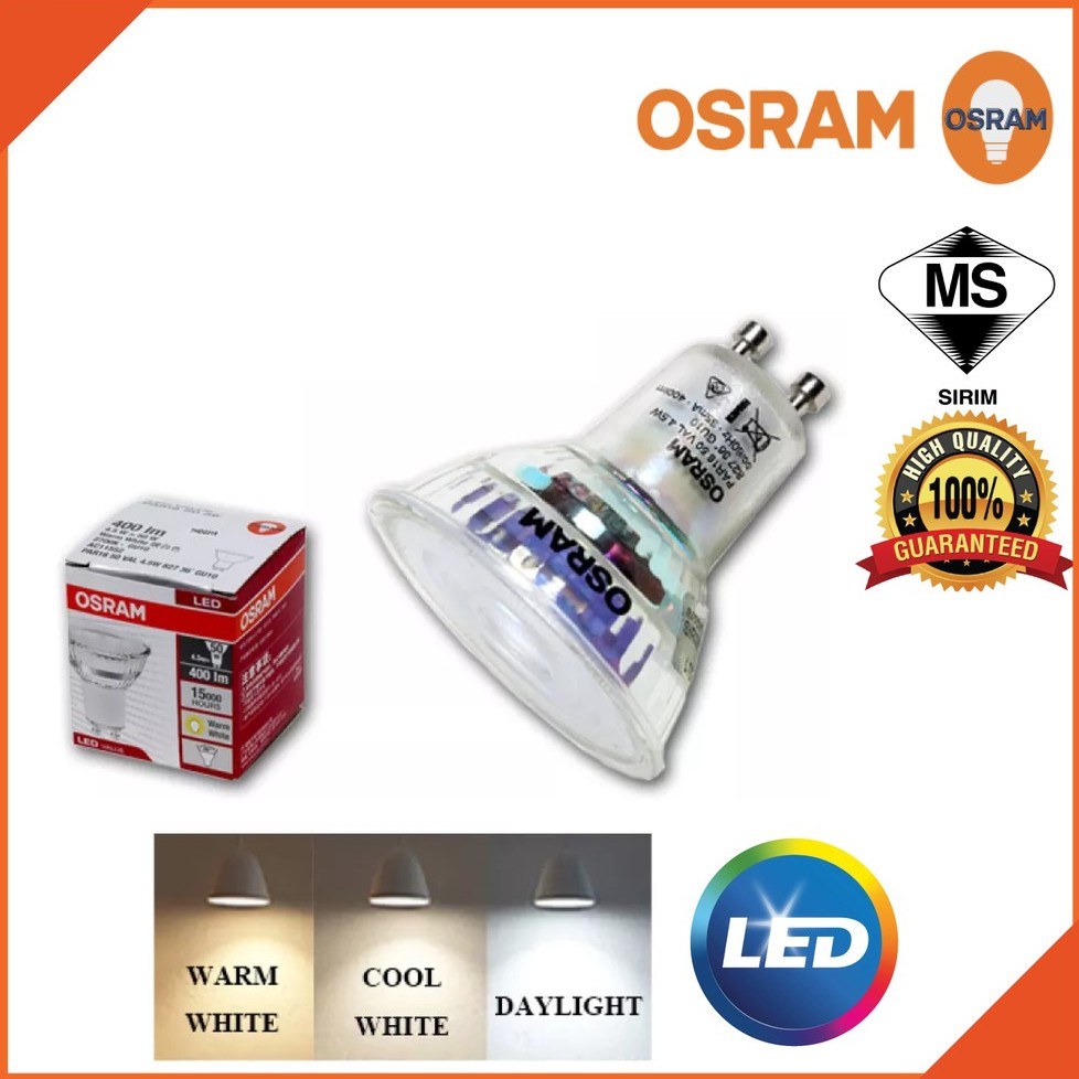 OSRAM GU10 LED BULB 4.5W GU10 240V LED BULB DAYLIGHT/ COOL WHITE / WARM WHITE / LED Superstar ...
