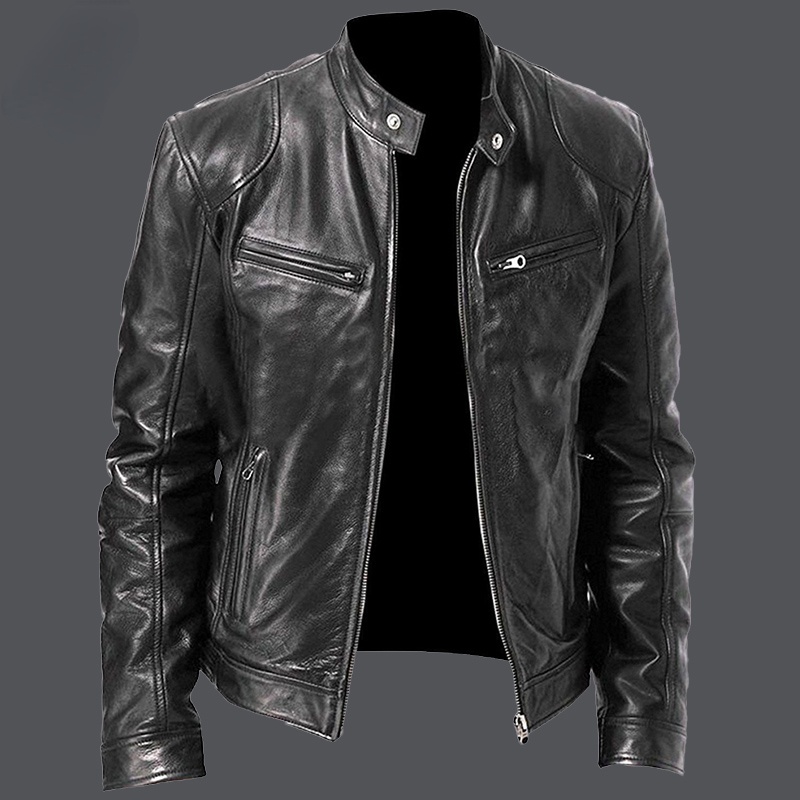 Motorcycle Jacket Mens Autumn Winter Short-Coat Collar Men's Biker PU ...
