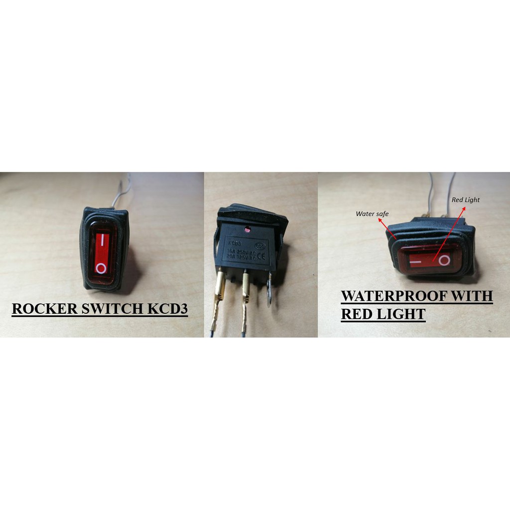Rocker Switch KCD3 Waterproof With Red Light and Wire- Heavy Duty ...