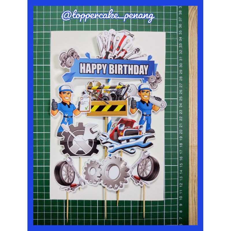 Mechanic Mekanik Happy Birthday Decoration Set Cake Topper for Birthday ...