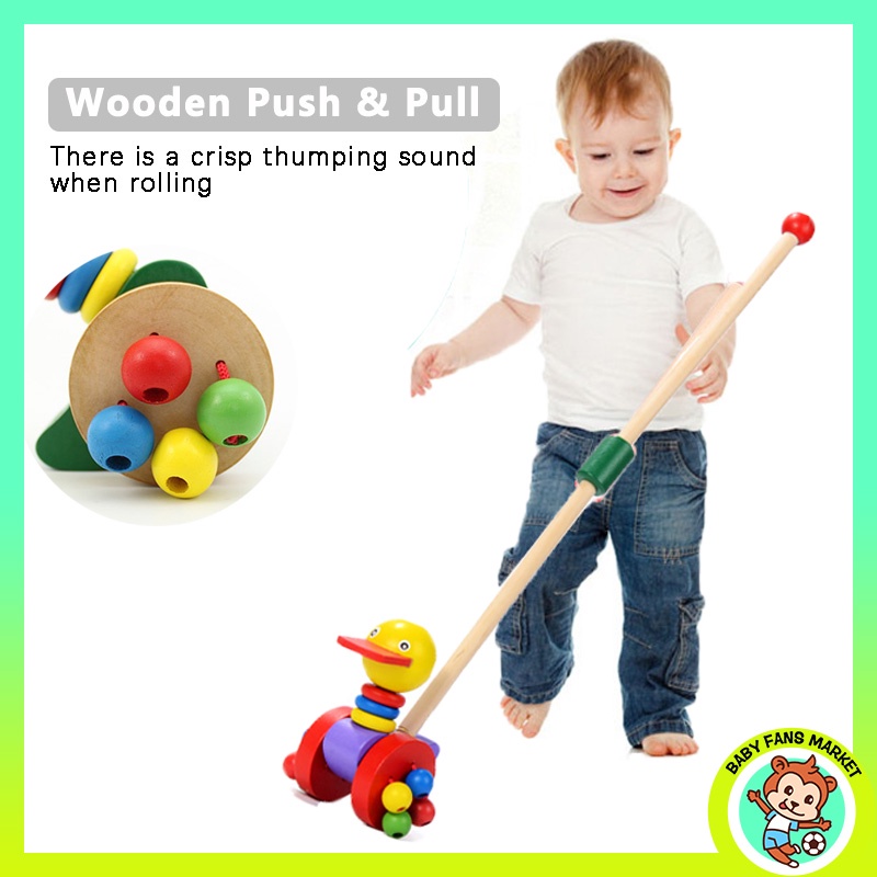 Wooden Push Pull Animal duck Kids Toddler Trolley Walking Toy Early ...