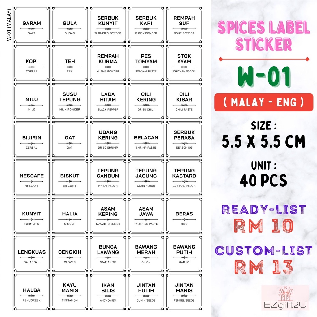 KITCHEN LABEL STICKER | Waterproof Sticker Label Dapur Rempah Kalis Air Spices Minimal ...
