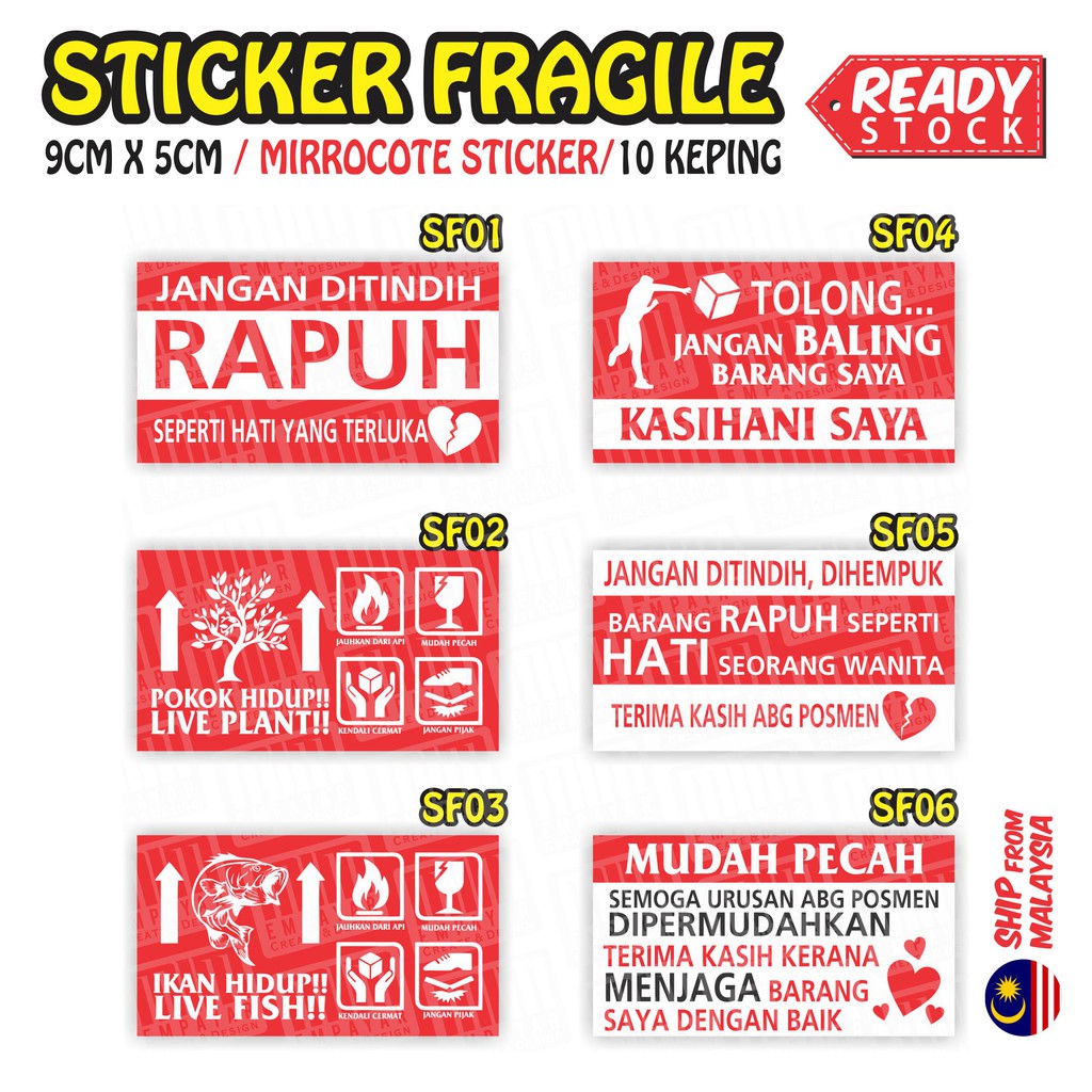 Sticker Fragile / Sticker Ikan Hidup / Sticker Pokok Hidup / Stiker ...