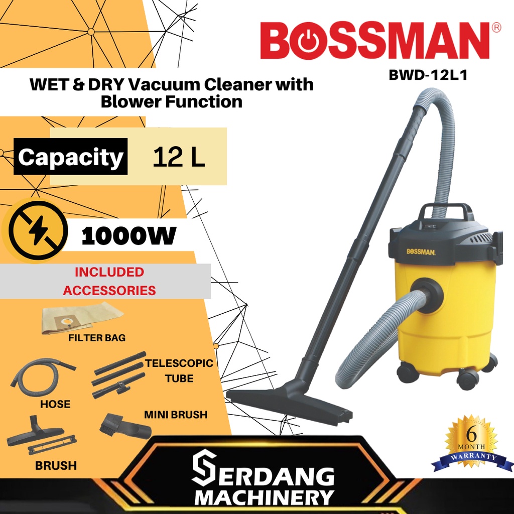 BOSSMAN Wet & Dry Vacuum Cleaner BWD-12L/17L/20L with Blower Function ...