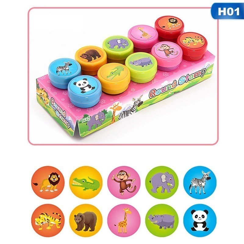 10Pcs/Set Children Stamp Toys Cartoon Rubber Stamps Kids Scrapbooking ...