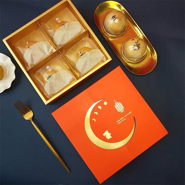 Mooncake Box With Paper Bag 4in1 / Moon Cake Packing With Bag / Orange ...