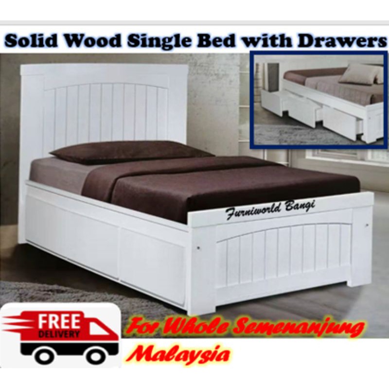 EXPORTED QUALITY Solid Wooden Single Bed with Drawers*Full cover at the ...