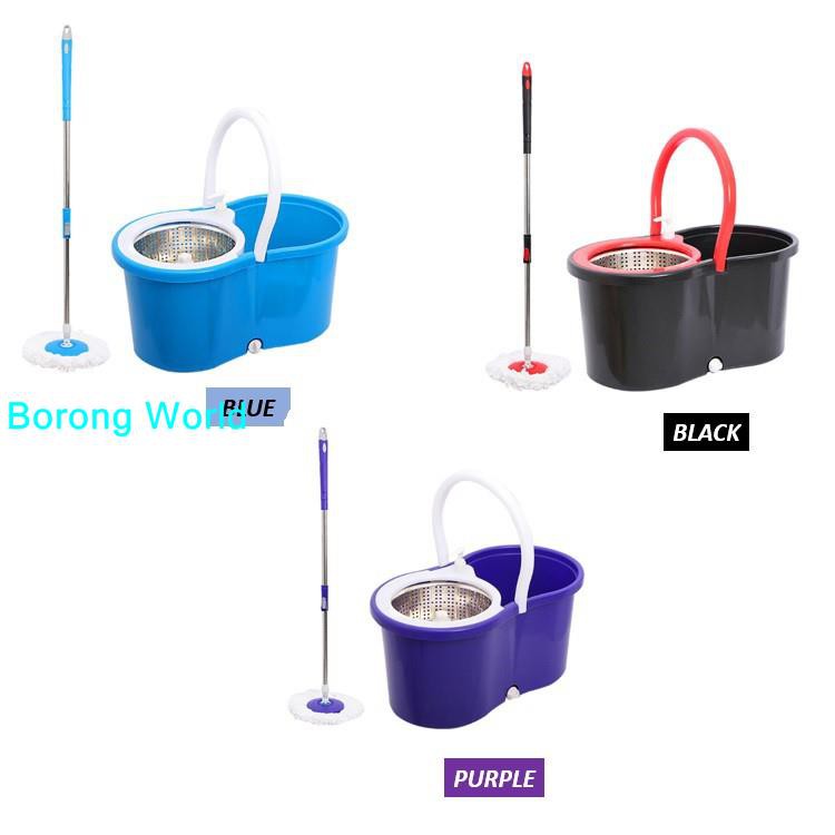 [READY STOCK] Deluxe Magic Spin Mop Stainless Steel Easy Press Bucket ...