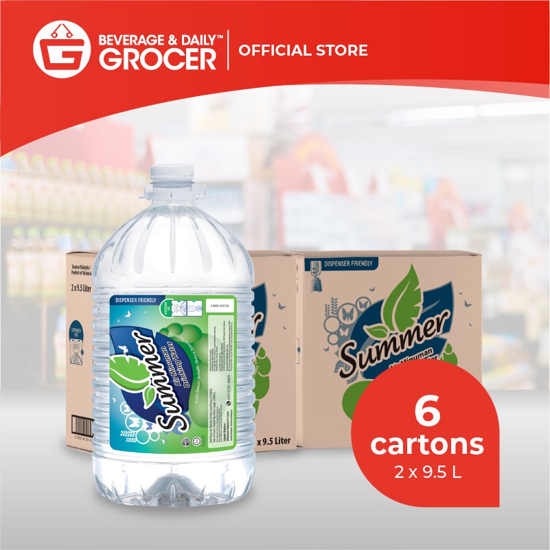 Summer Drinking Water 2 x 9.5L (12 Bottles) 6 Cartons | Shopee Malaysia