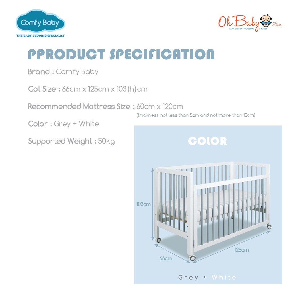 Comfy Baby Cot Ciak (66x125x103cm) with Mattress (60x120cm) | Shopee ...