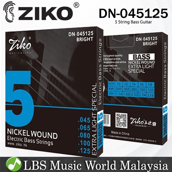 Ziko DN-045-5 5 String Electric Bass Guitar String Nickel Wound Extra ...