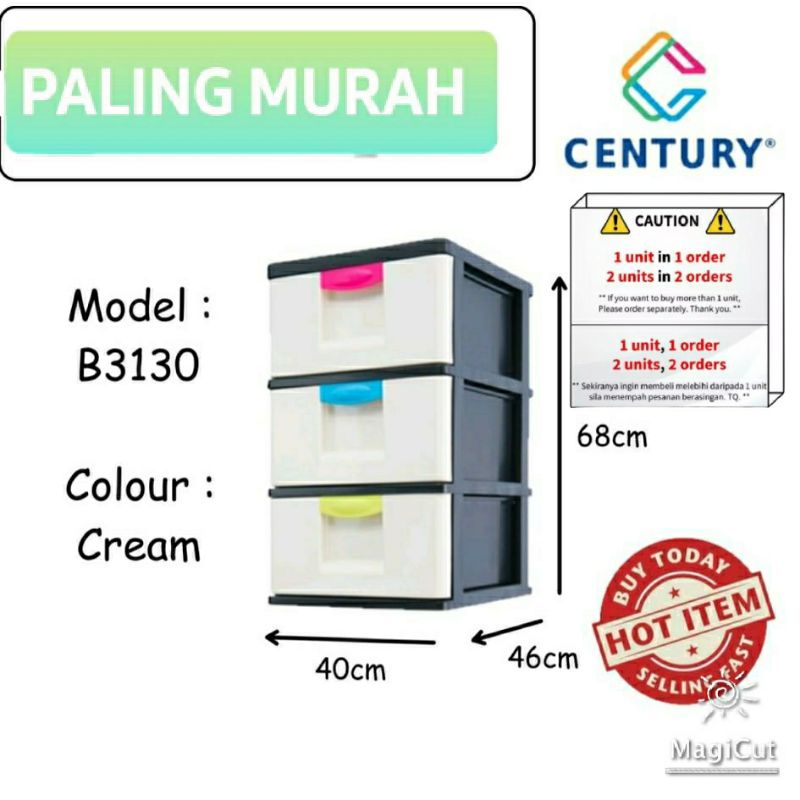 Century 3 Tier Plastic Drawer / Plastic Cabinet / Storage Cabinet B3130 ...