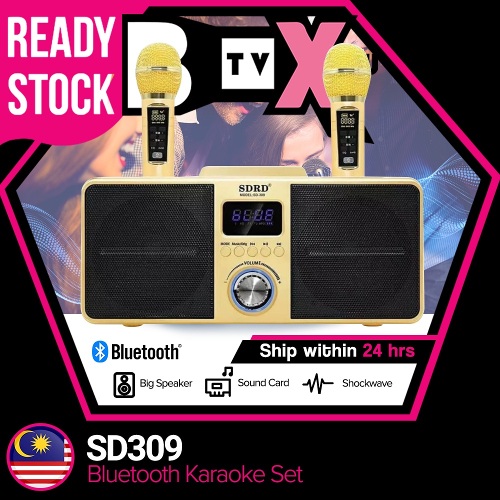 SDRD SD-309/SD306 Plus Wireless Bluetooth Dual Microphone Karaoke Portable Speaker | Shopee Malaysia