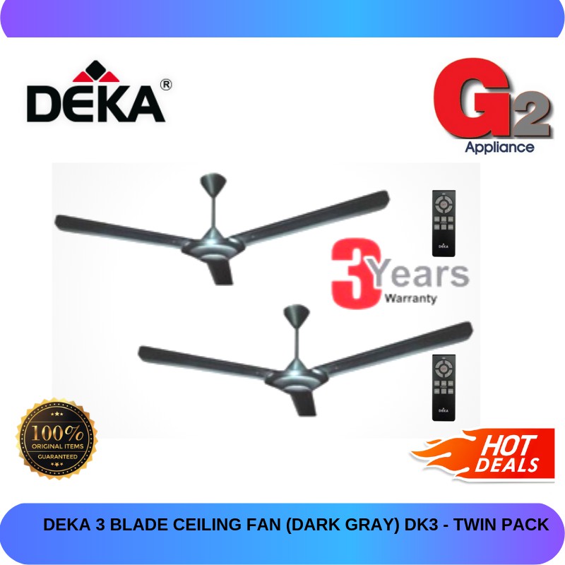DEKA 3 BLADE CEILING FAN (DARK GRAY) DK3 - TWIN PACK | Shopee Malaysia