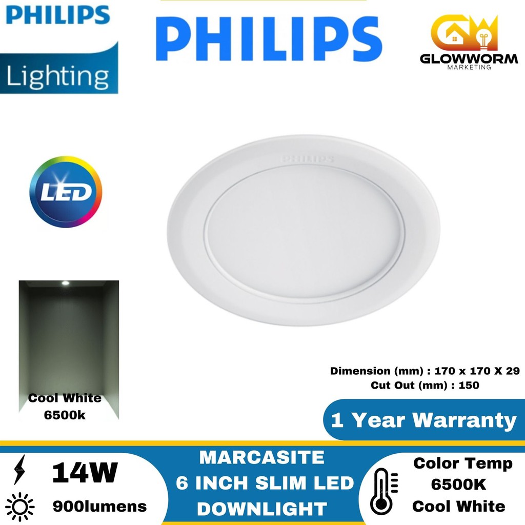 Philips LED Downlight Marcasite Round 6" (14W 3000K/ 4000K/ 6500K ...