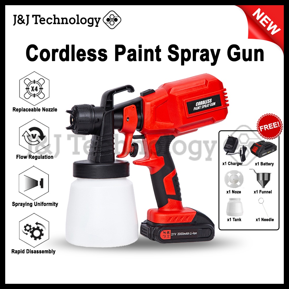 JNJ Technology 21V Cordless Electric Paint Spray Gun 1200W High Power ...