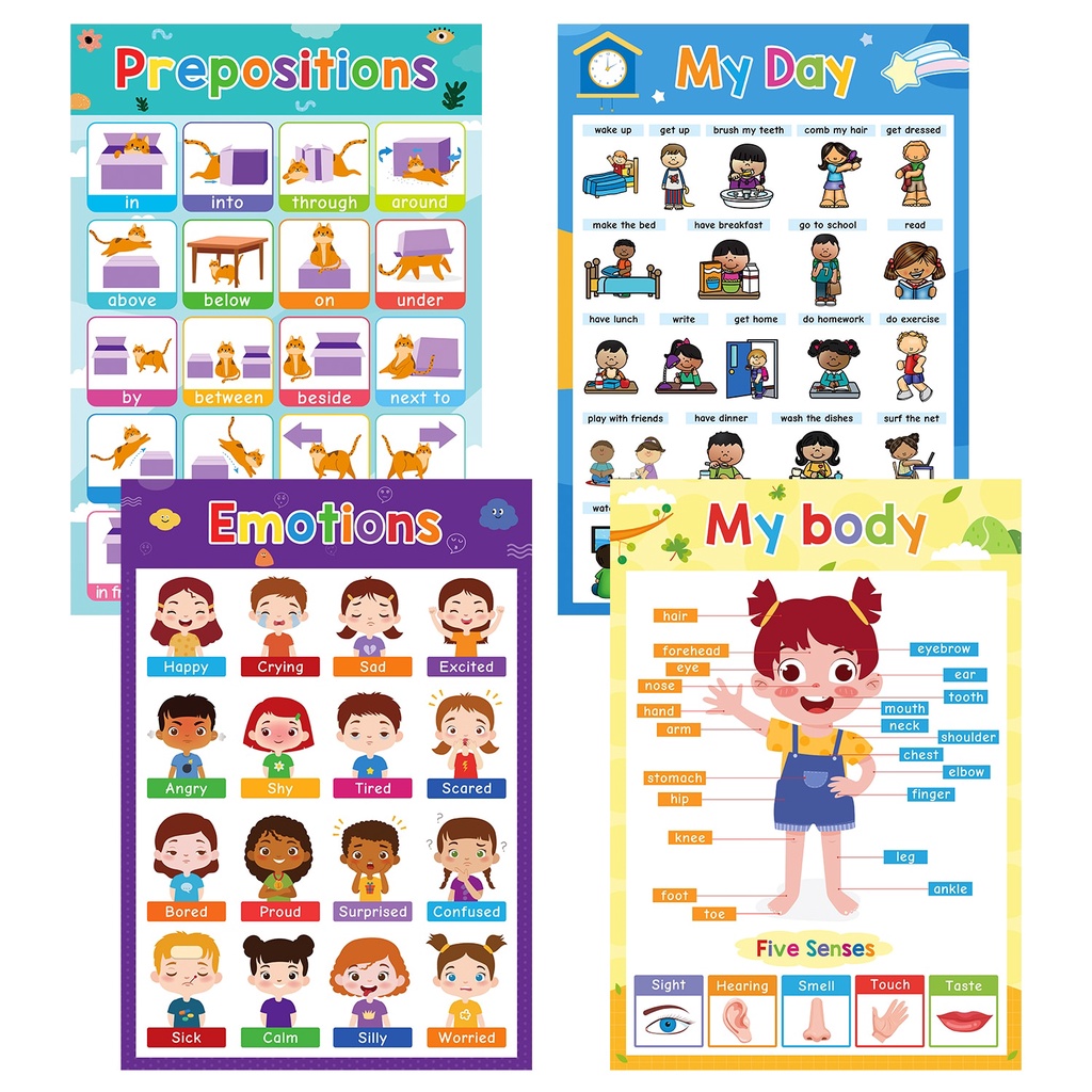 4 Pcs/set A3 Big Size Learning Educational Wall Posters My Body Day ...