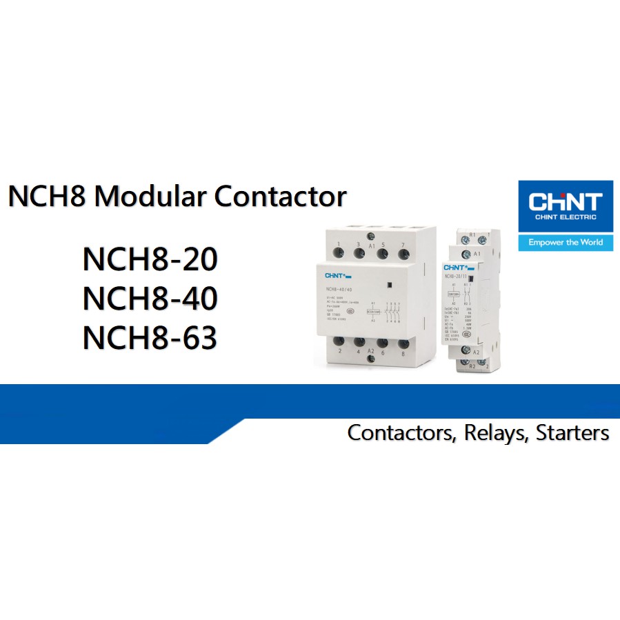 CHINT NCH8 Modular AC Contactor 230VAC 2poles 4poles 2NO 2NC 20A 40A 63A NCH8-20 NCH8-40 NCH8-63 ...
