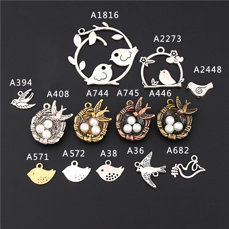 10pc 4 Colors Cute Bird Nest Birds On The Tree Charms with Bird and ...