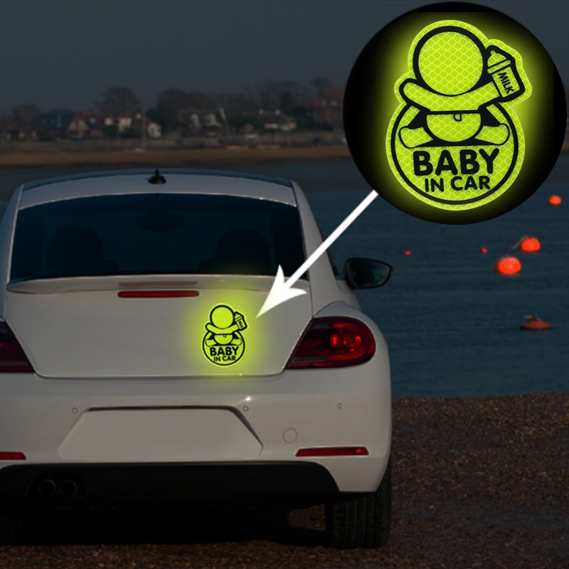 1PC Car Personality Baby In Car Reflective Stickers Reflective Warning ...