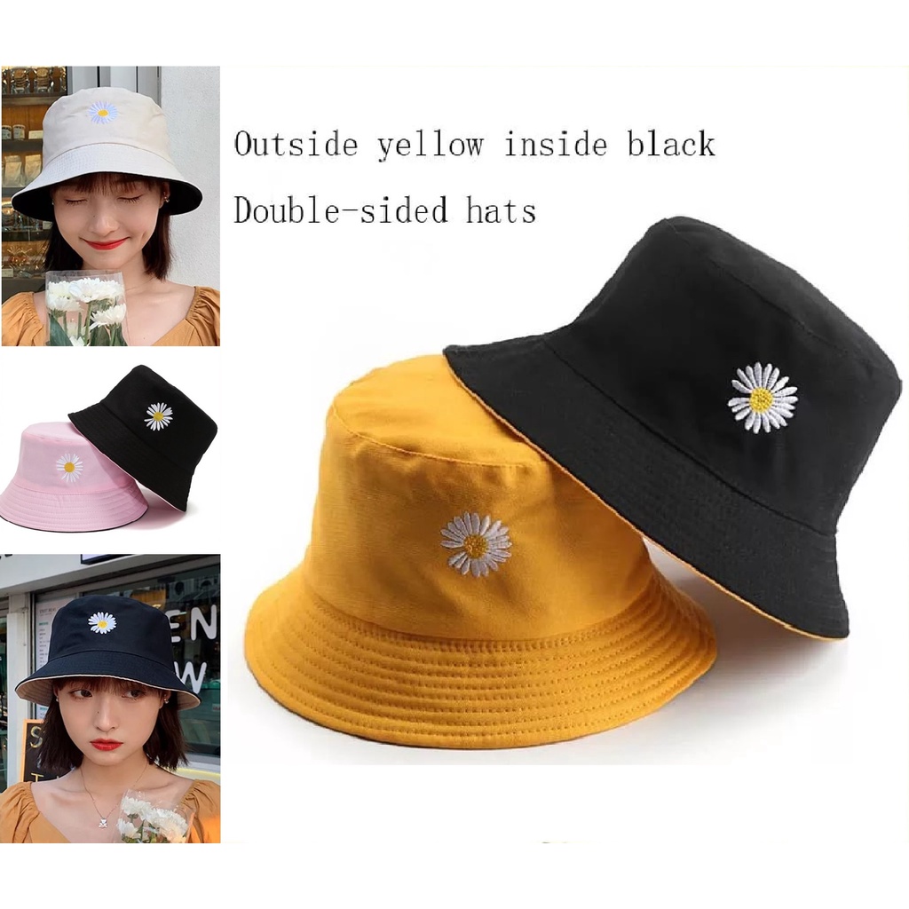 Aldawaar Women Bucket Fishing Hats Daisy Smile Cap Double-sided Wear Spring lady Fisherman Hat ...