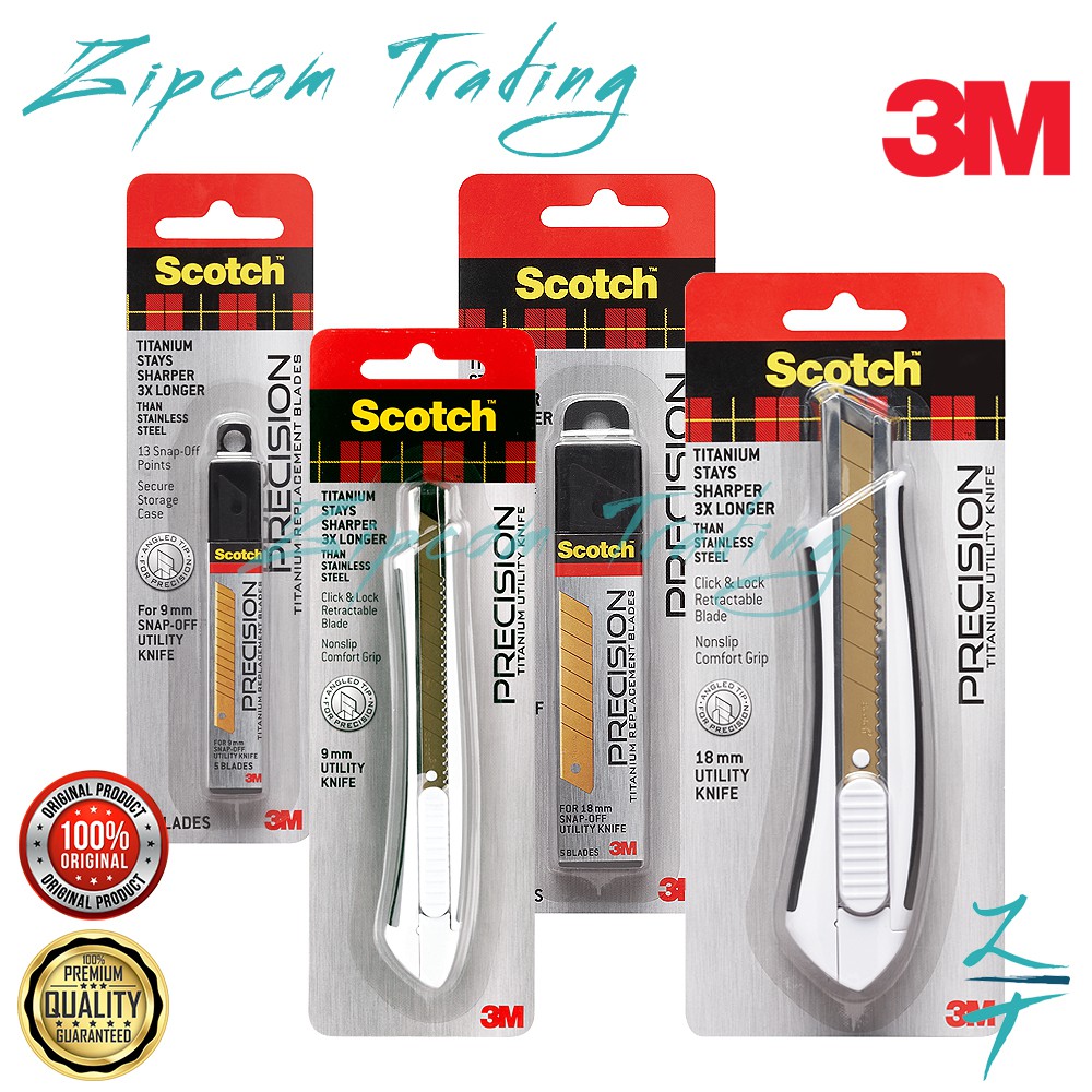 3M Scotch Titanium Utility Knife Cutter & Refill Blades (9mm & 18mm ...
