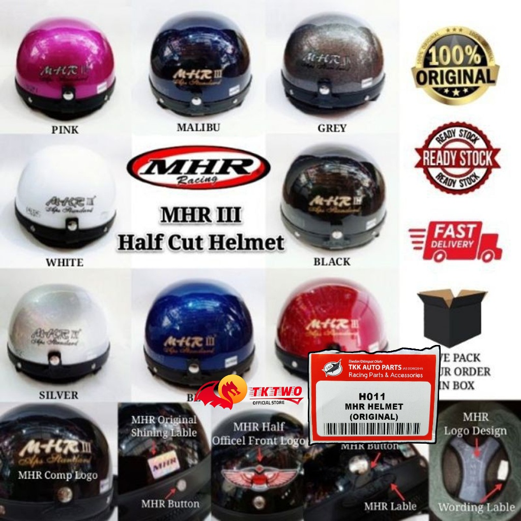 (H011) 100% Original MHR III Steng Kura Kura Half Cut Helmet VISOR SIANG MALAM (All packing in ...