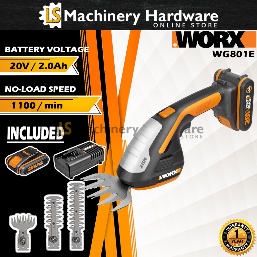 WORX 20V Grass Shear Shrubber Trimmer Trimming Shrub WG801E - 1 Year ...
