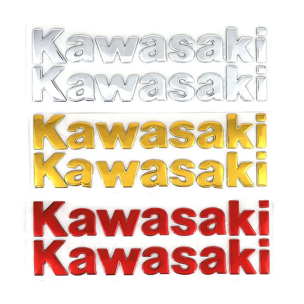 2pcs Kawasaki letters Soft Rubber 3D Emblem Badge Decal Sticker Gold ...