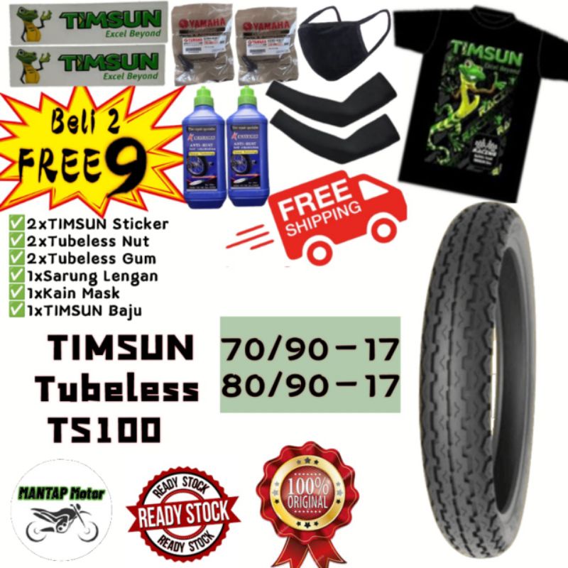 TIMSUN Tyre TS100 Tubeless 🔥FREE GIFTS🔥70/90-17 80/90-17 Motor TIMSUM ...