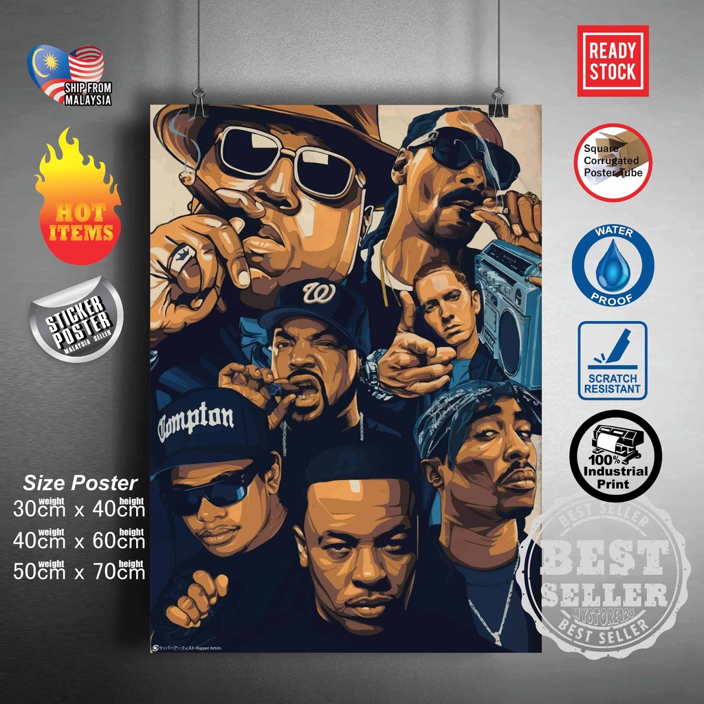 [Ready Stock]Famous Singer Rapper Eminem Tupac Biggie Snoop Dogg Ice ...