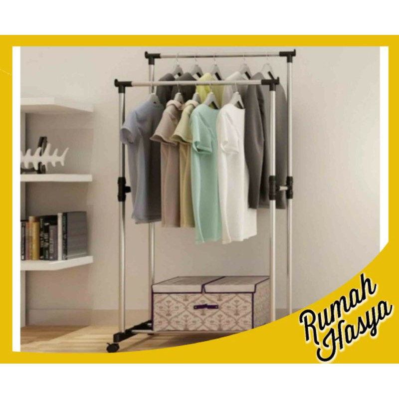 Stand Hanger Double 4-wheel Multipurpose Rack Stainless Steel Portable ...