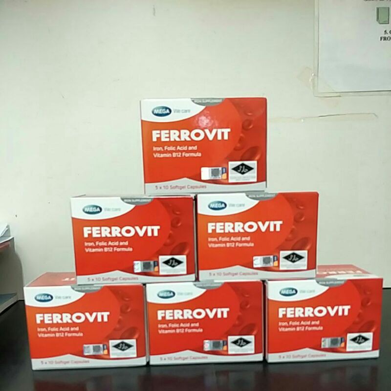 Mega We Care Ferrovit ( Iron, Folic acid, Vitamin B12) 50's | Shopee ...