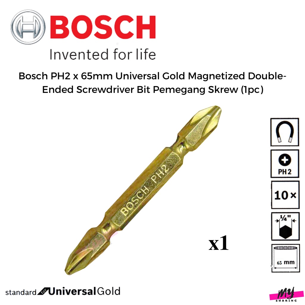 BOSCH PH2 x 65mm Universal Gold Magnetized Double-Ended Screwdriver Bit ...