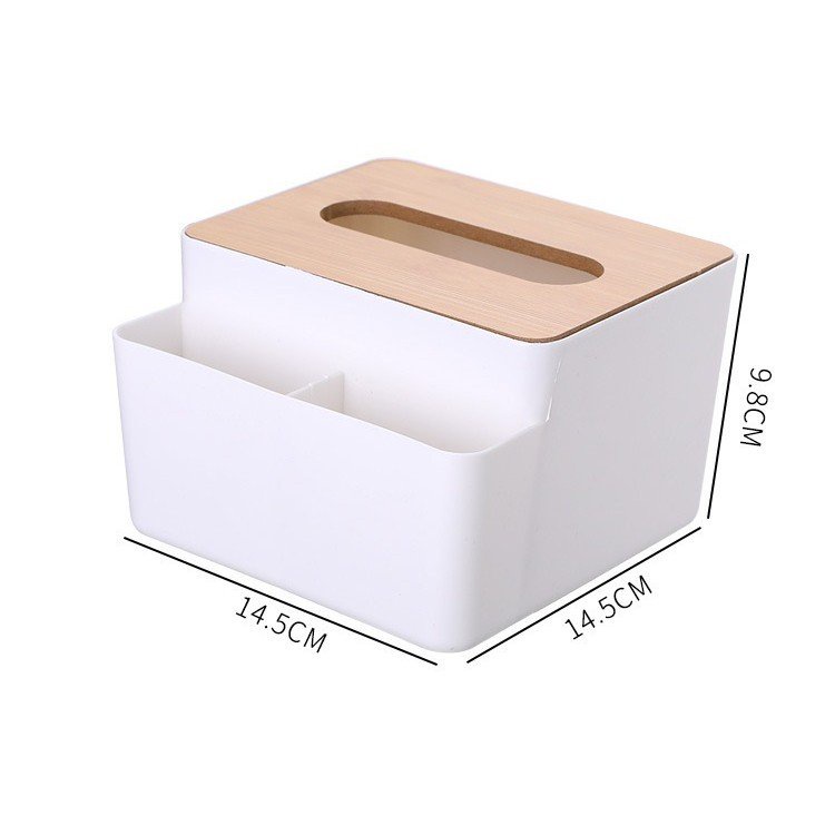 Wooden 3-Compartment Tissue Box, Desktop Tissue Box with Multi-Purpose ...
