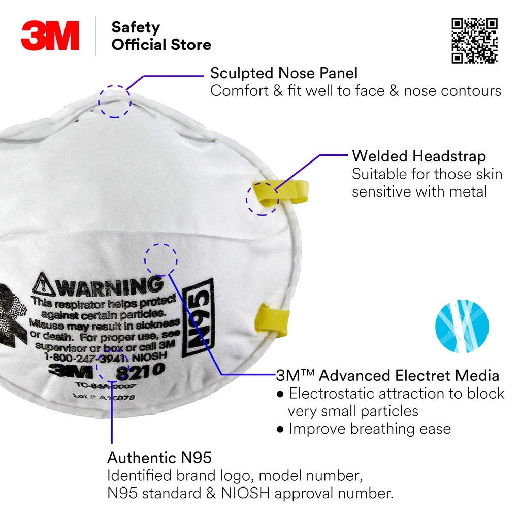 3M™ 8210 N95 Particulate Disposable Respirator (20 Pcs/Box) / N95 Mask/ Haze/ Dust/ PSD_ DR ...