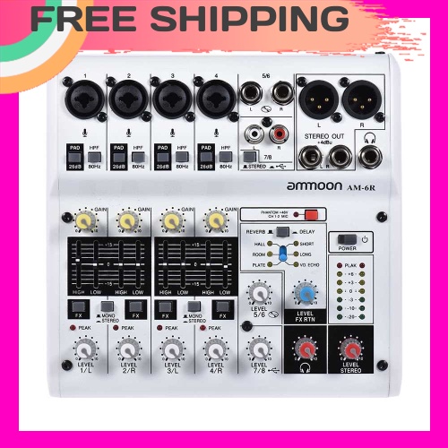 ammoon AM-6R 8-Channel Sound Card Digital Audio Mixer Mixing Console ...