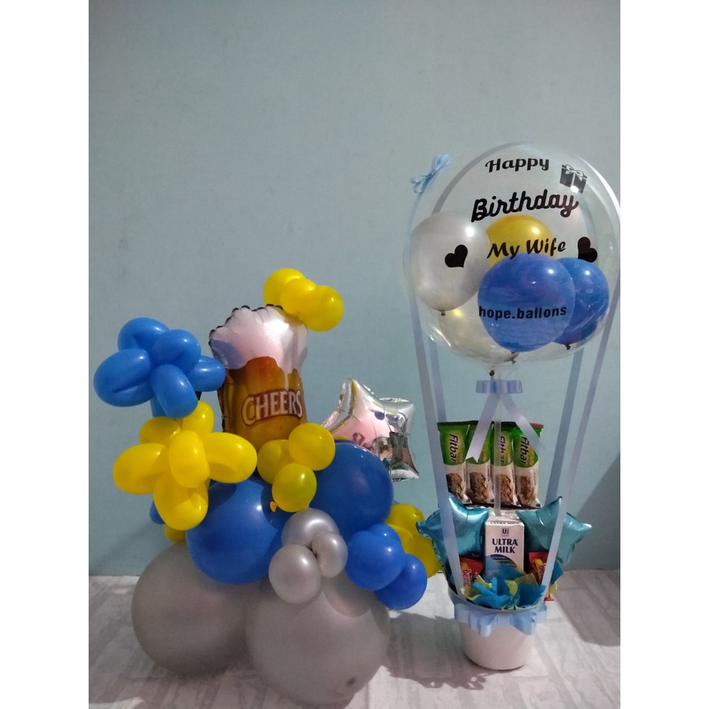 Chocolate balloon bouquet / snack / doll / flowers + mini balloon stand ...