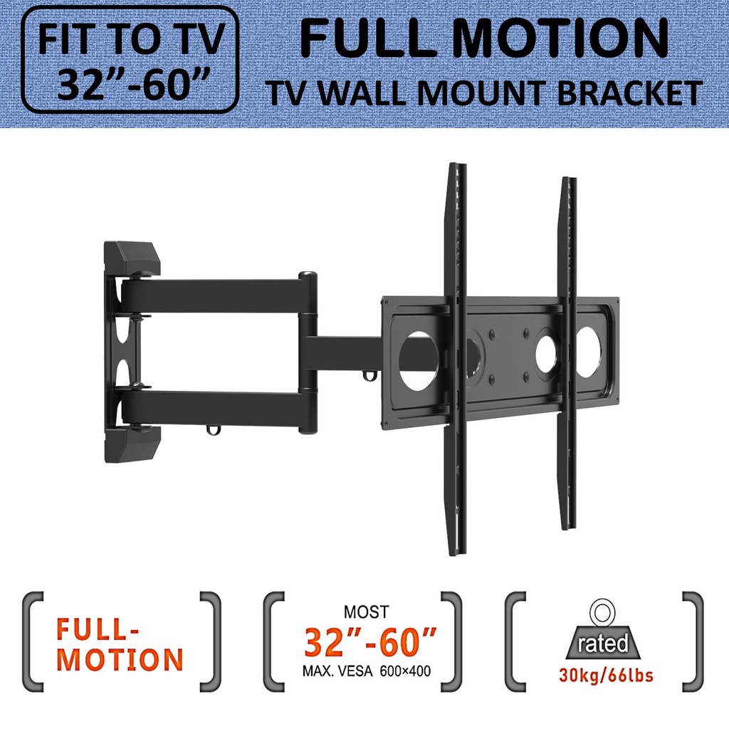 32”-60” SINGLE ARM FULL MOTION UNIVERSAL TV WALL MOUNT BRACKET ***READY ...