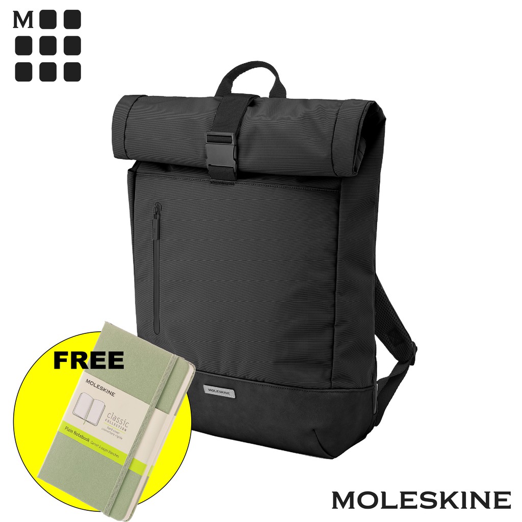 MOLESKINE METRO ROLLTOP BACKPACK BLACK | Shopee Malaysia