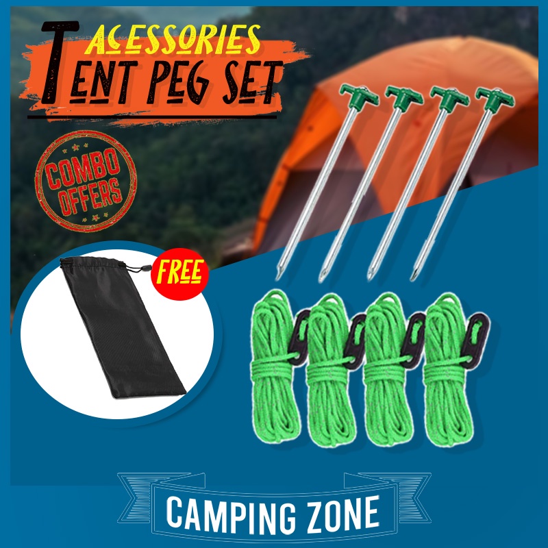 Tent Pegs Nail Set with Wind Rope Camping Tent Stakes Outdoor Rope ...