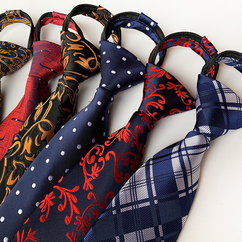 8CM Pre-tied Neck Ties For Men Adjustable Zipper Ties Striped Dots ...